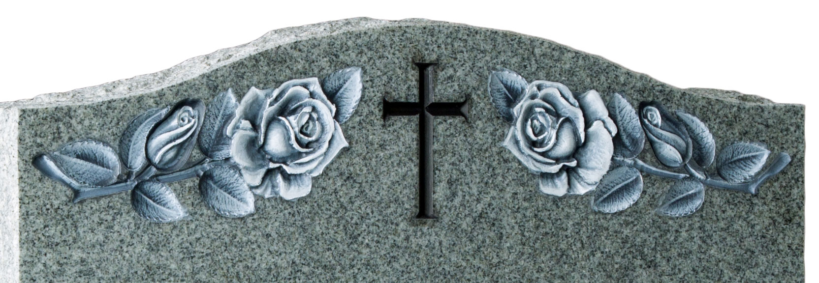 Ogee shaped headstone with carved cross and roses - Churchill Memorials ...