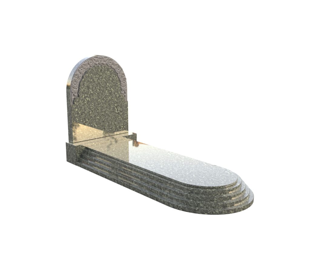 The Round top headstone is adorned with carved flowers. The headstone ...